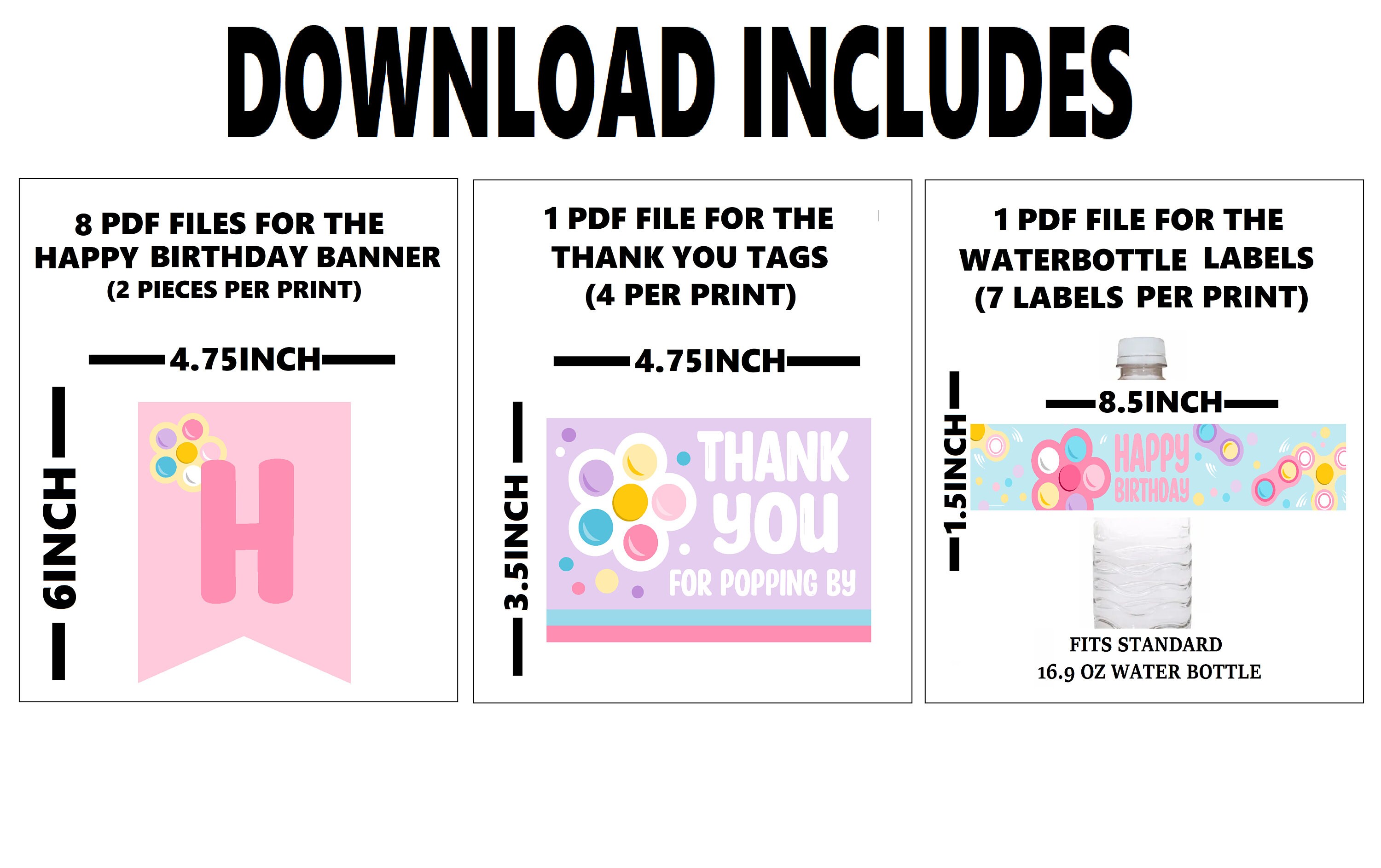 Printable POP IT Party Banner Water Bottle Labels and Thank You Tags ...