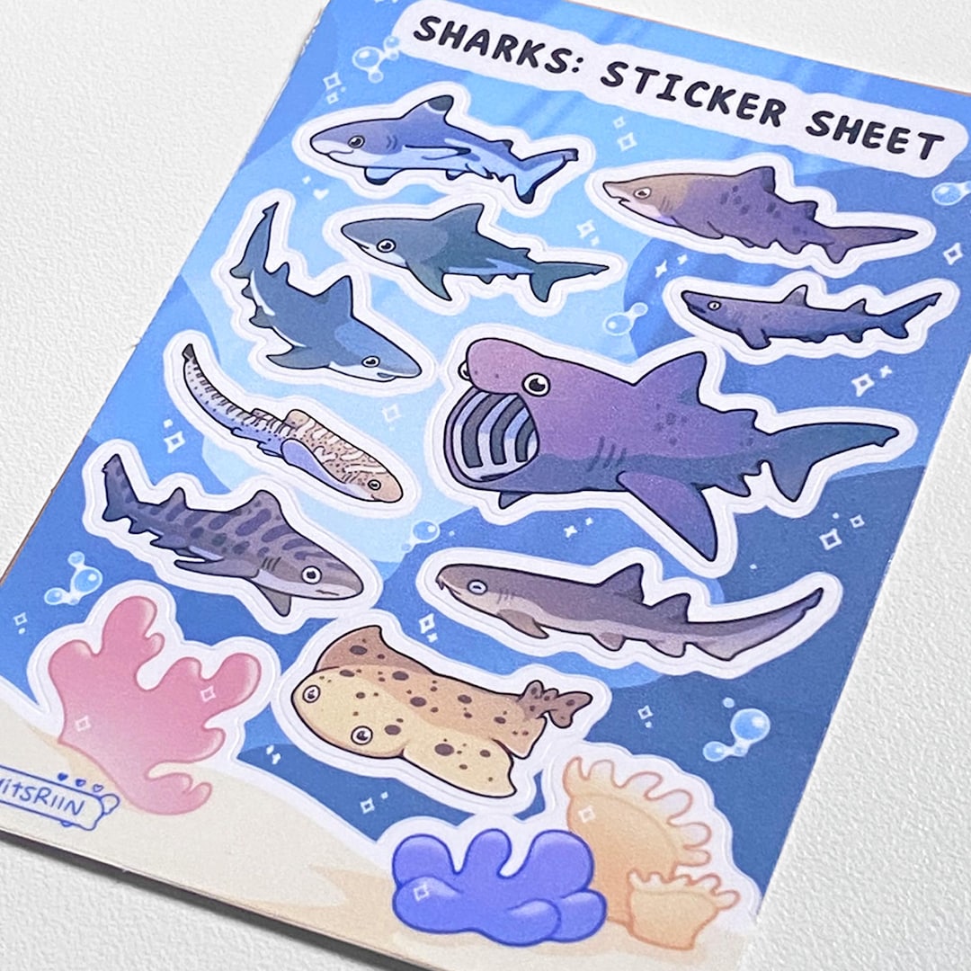 Cute Shark Sticker Sheet | Handmade | Stickers Basking Leopard Nurse ...
