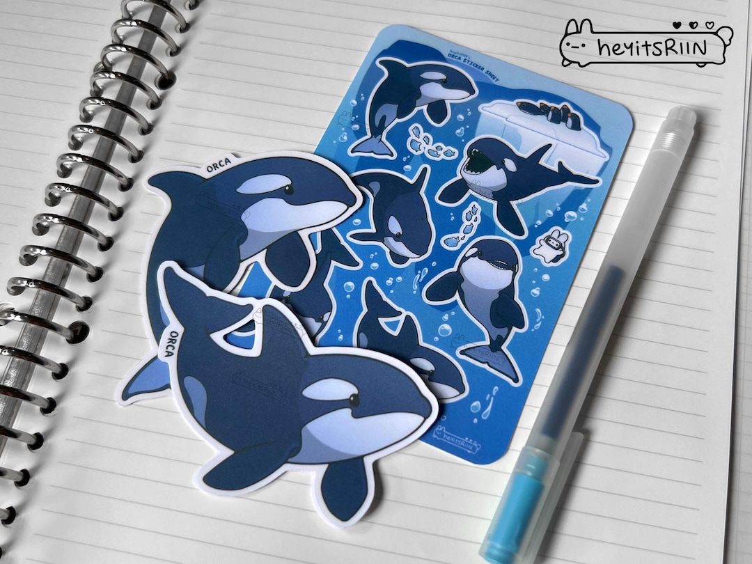 Orca Sticker Sheet & Vinyl Sticker Set | Killer Whale Stickers | Ocean ...