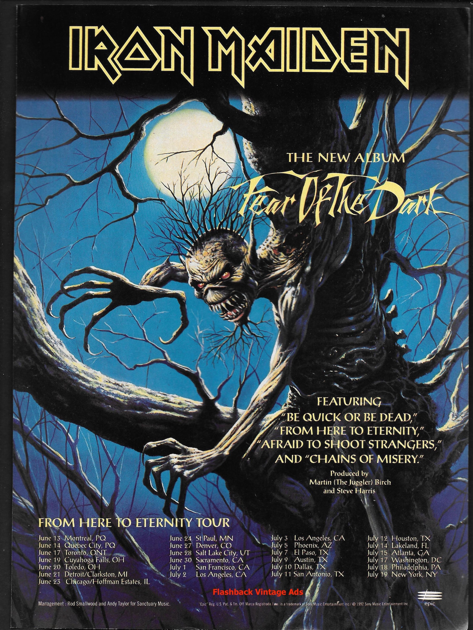 Original 1992 Iron Maiden 'fear of the Dark' Album Release and North ...