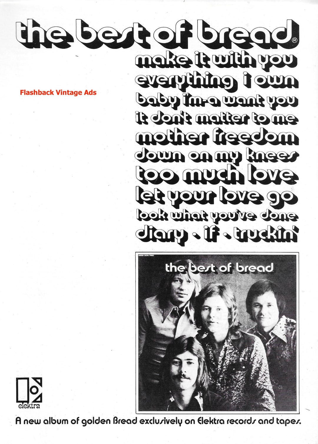 1973 Bread 'the Best of Bread' Original Elektra Records Release Music ...