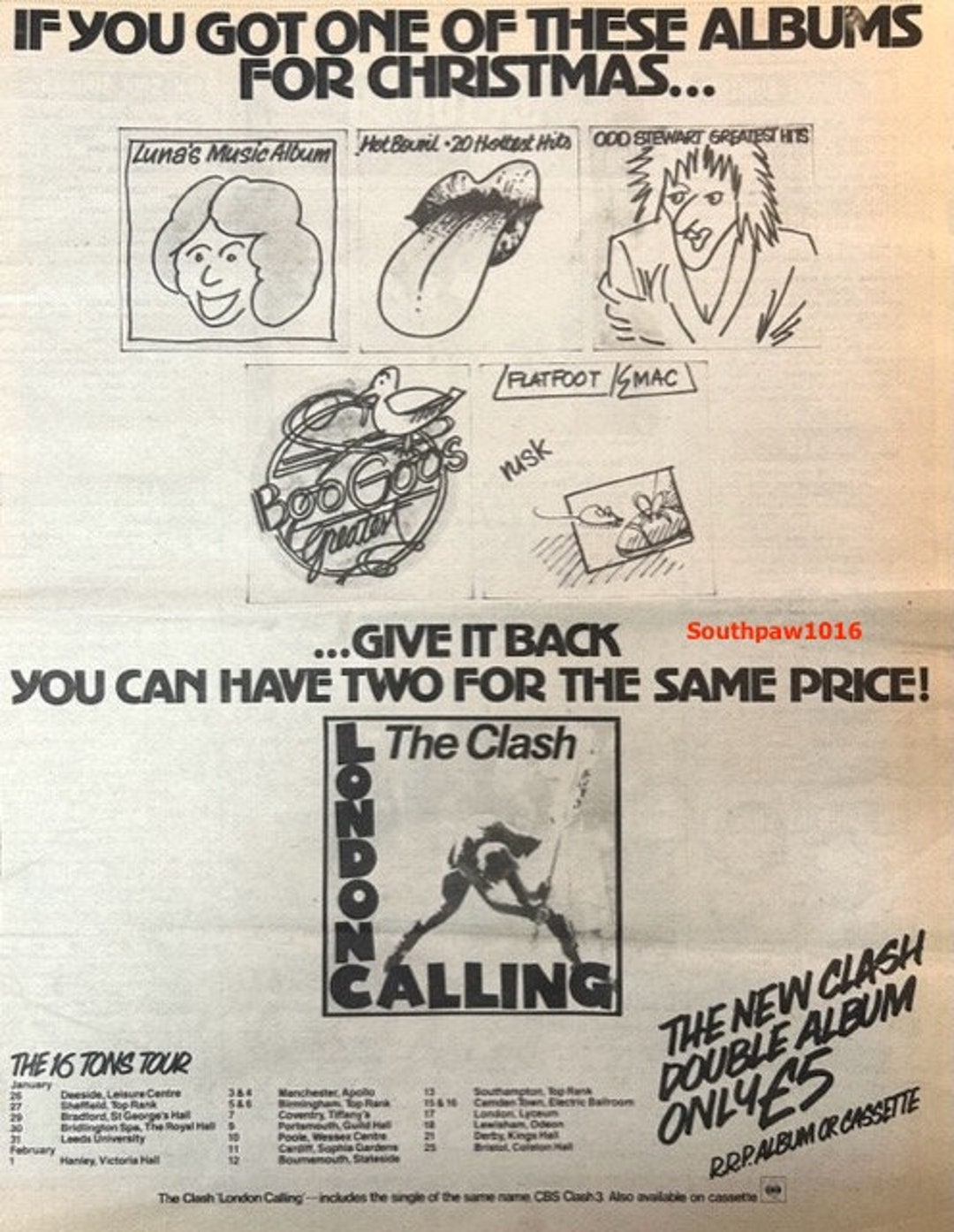 1980 Original the Clash "london Calling" Album Release & U.K. Tour ...