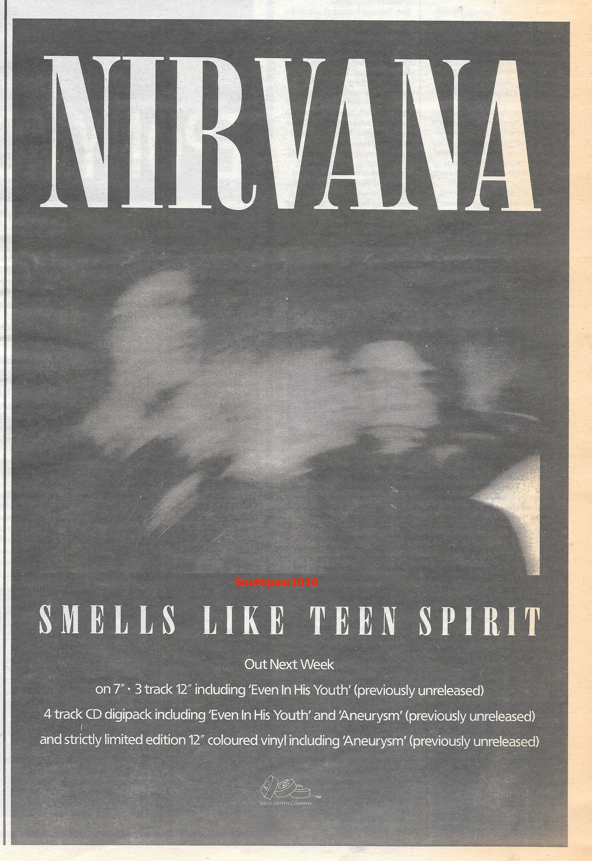 1991 Nirvana 'smells Like Teen Spirit' Release Original Music Industry ...
