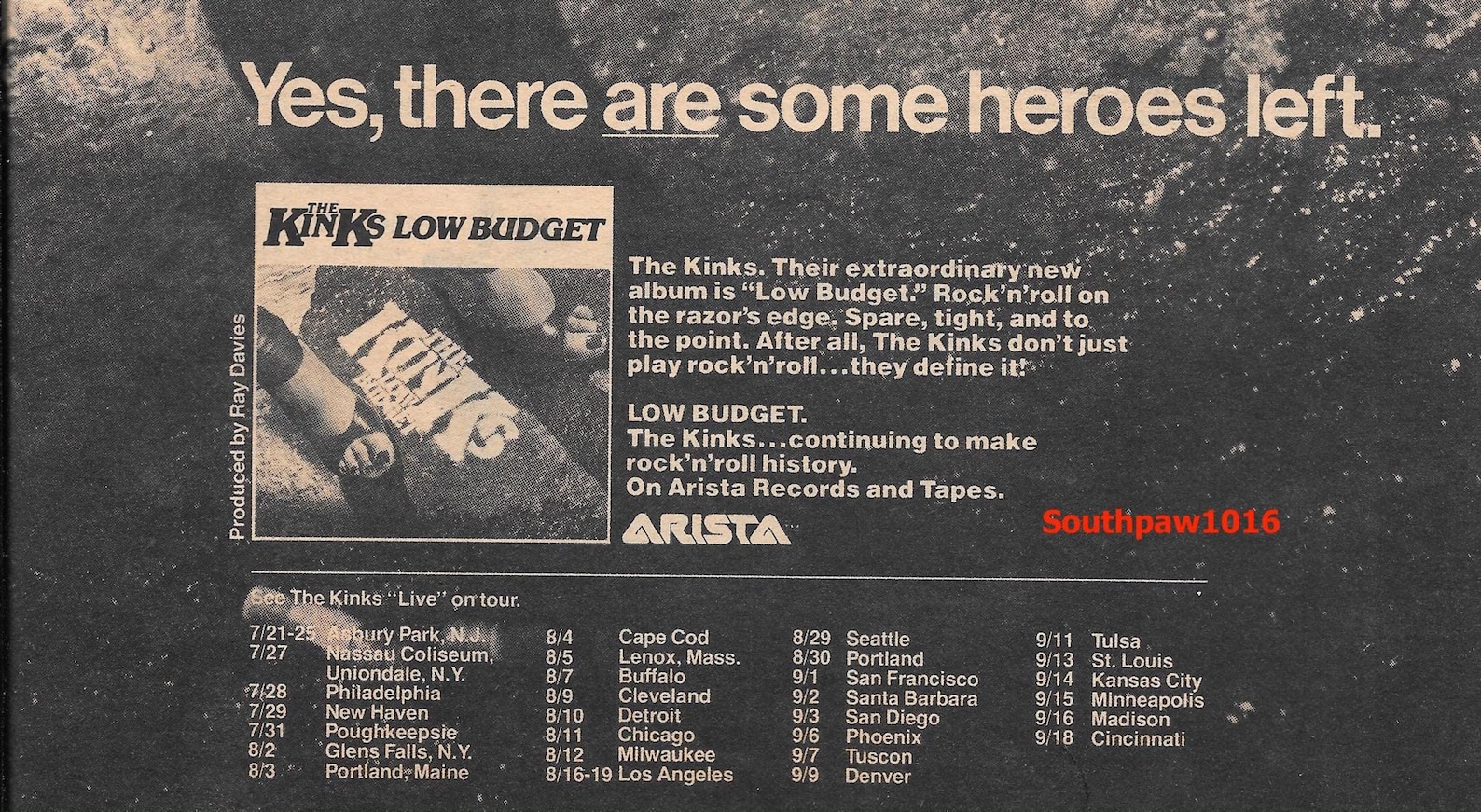 1979 the Kinks 'low Budget' Album Release & U.S. Tour Original Music ...