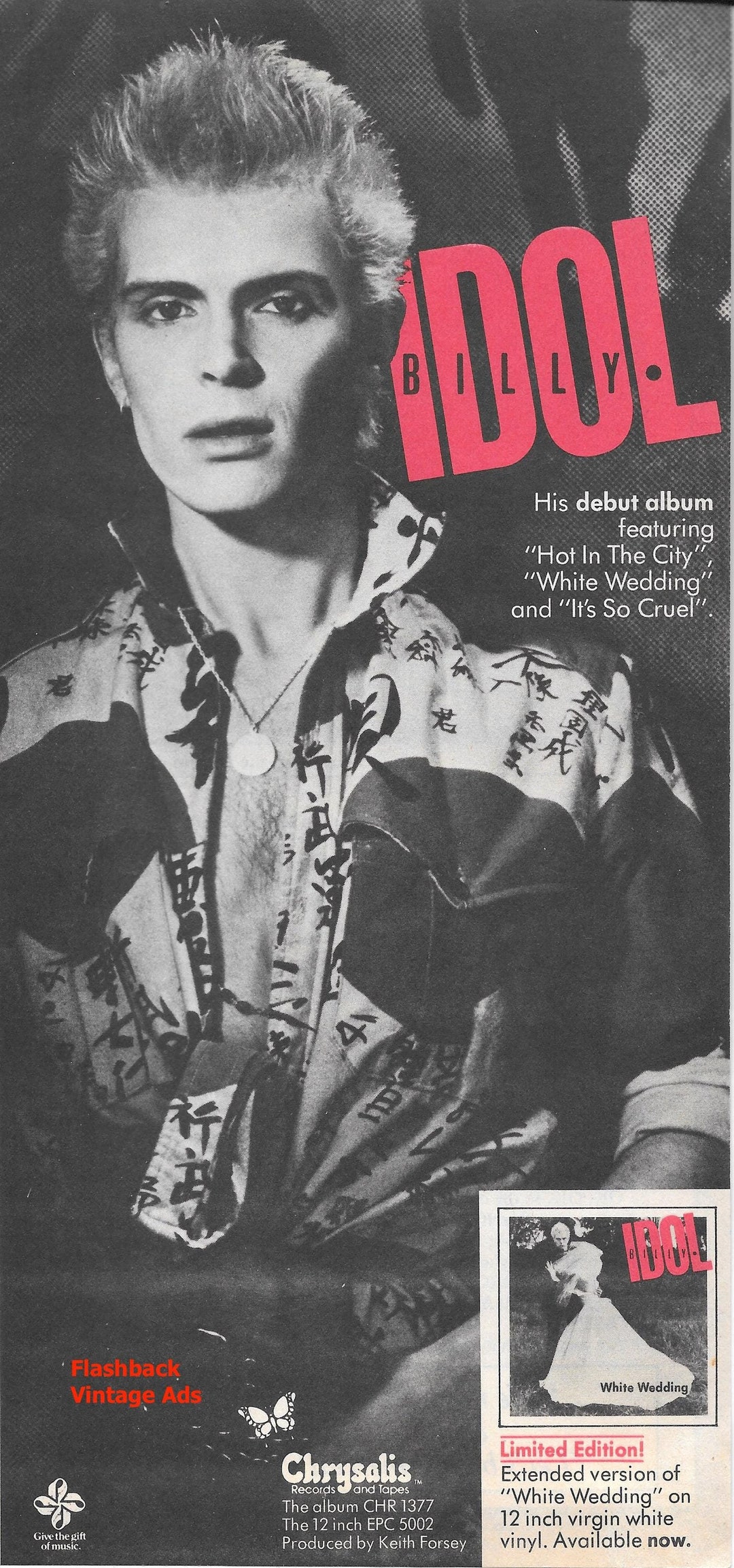 1982 Original Billy Idol Debut Album Music Industry Promotional ...