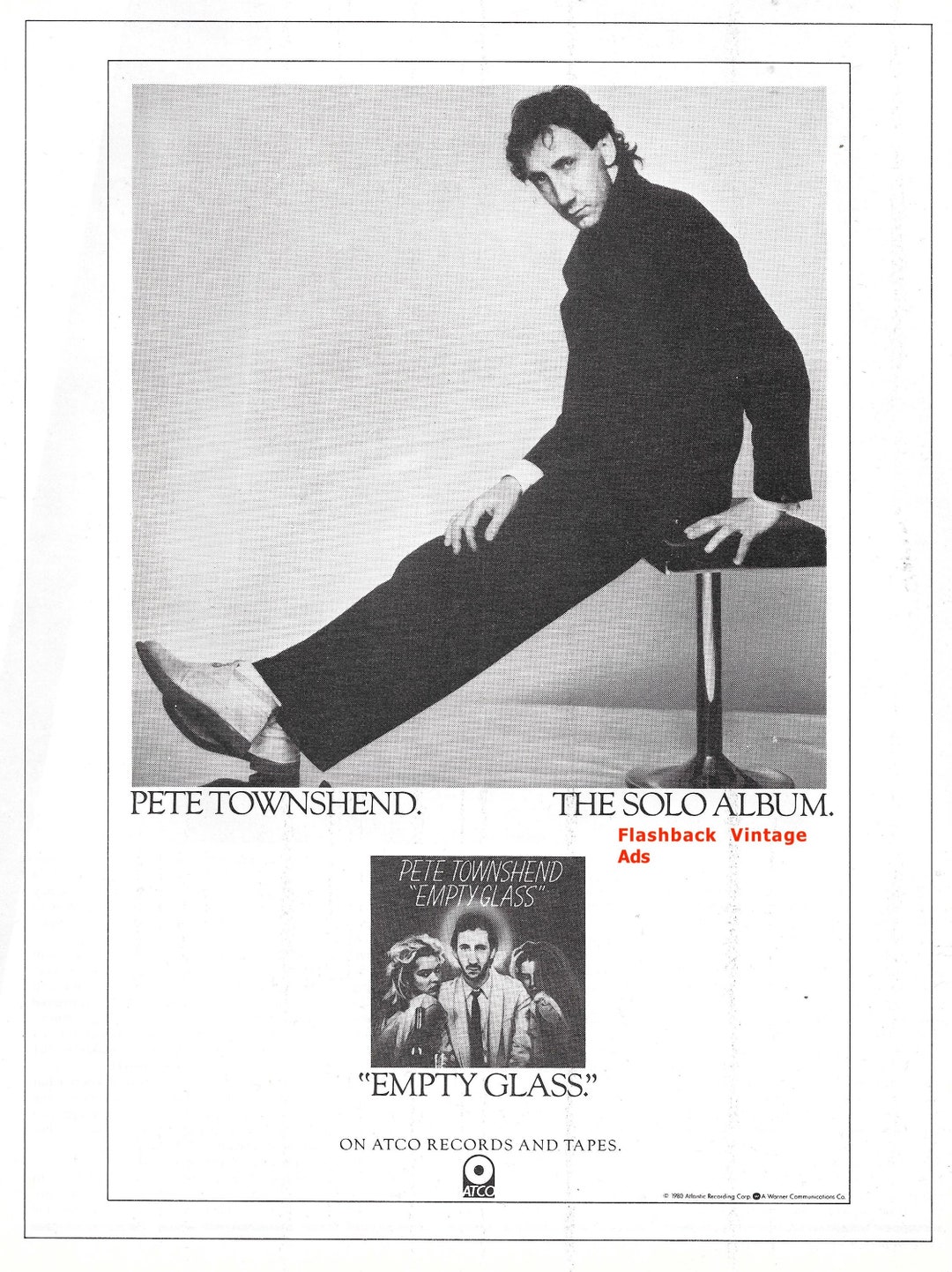 1980 Original Pete Townshend 'empty Glass' Album Release Music Industry ...