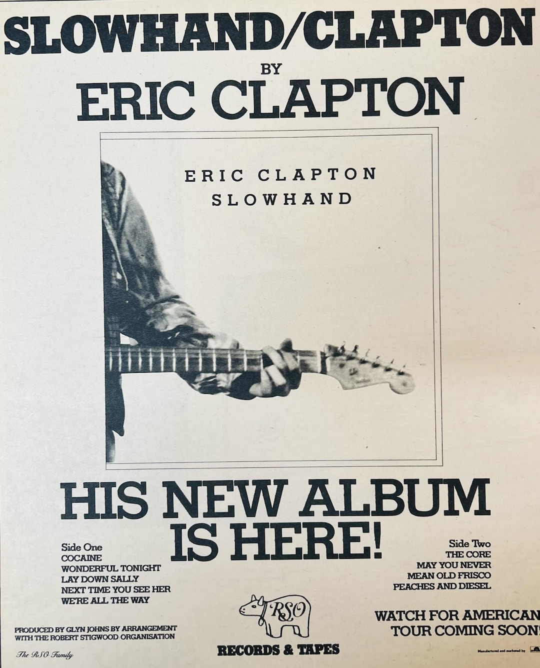 Original 1977 Eric Clapton 'slowhand' Album Release Music Industry ...