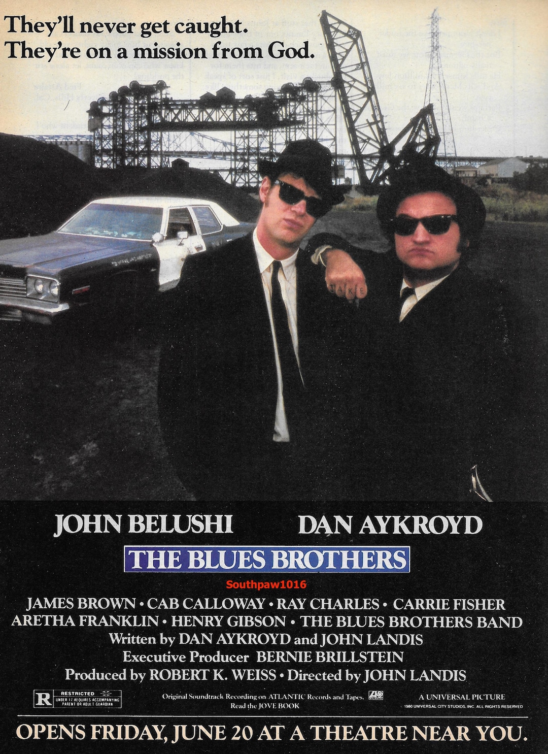 1980 THE BLUES BROTHERS 'john Belushi & Dan Aykroyd' Original Movie ...