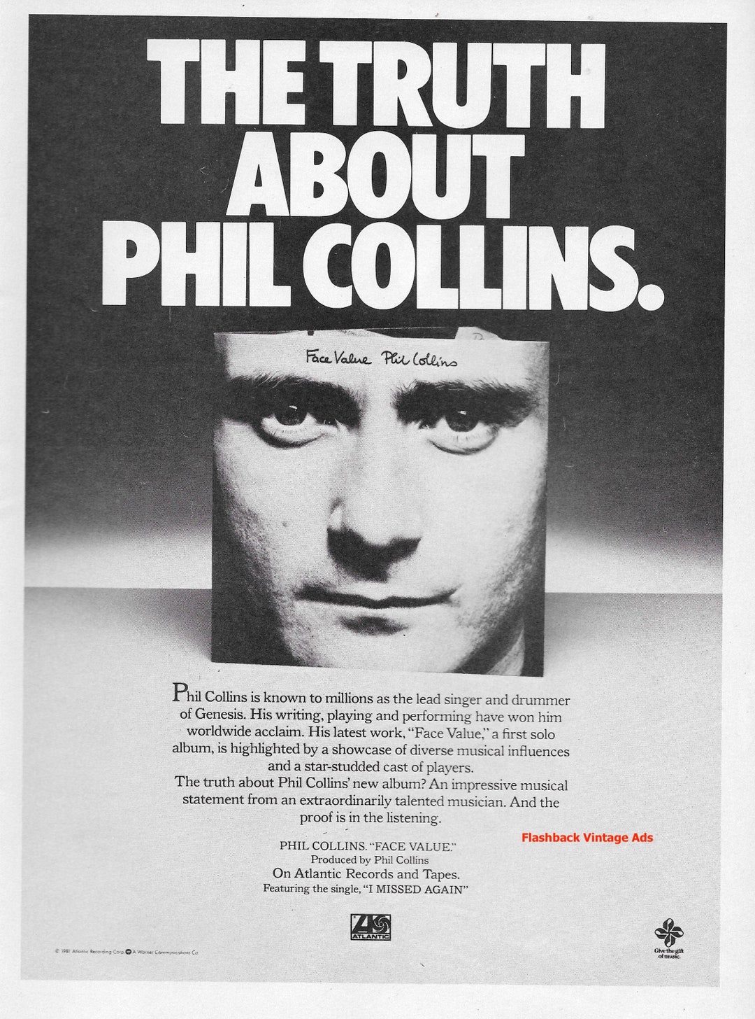 1981 Original Phil Collins 'face Value' Album Release Music Industry ...