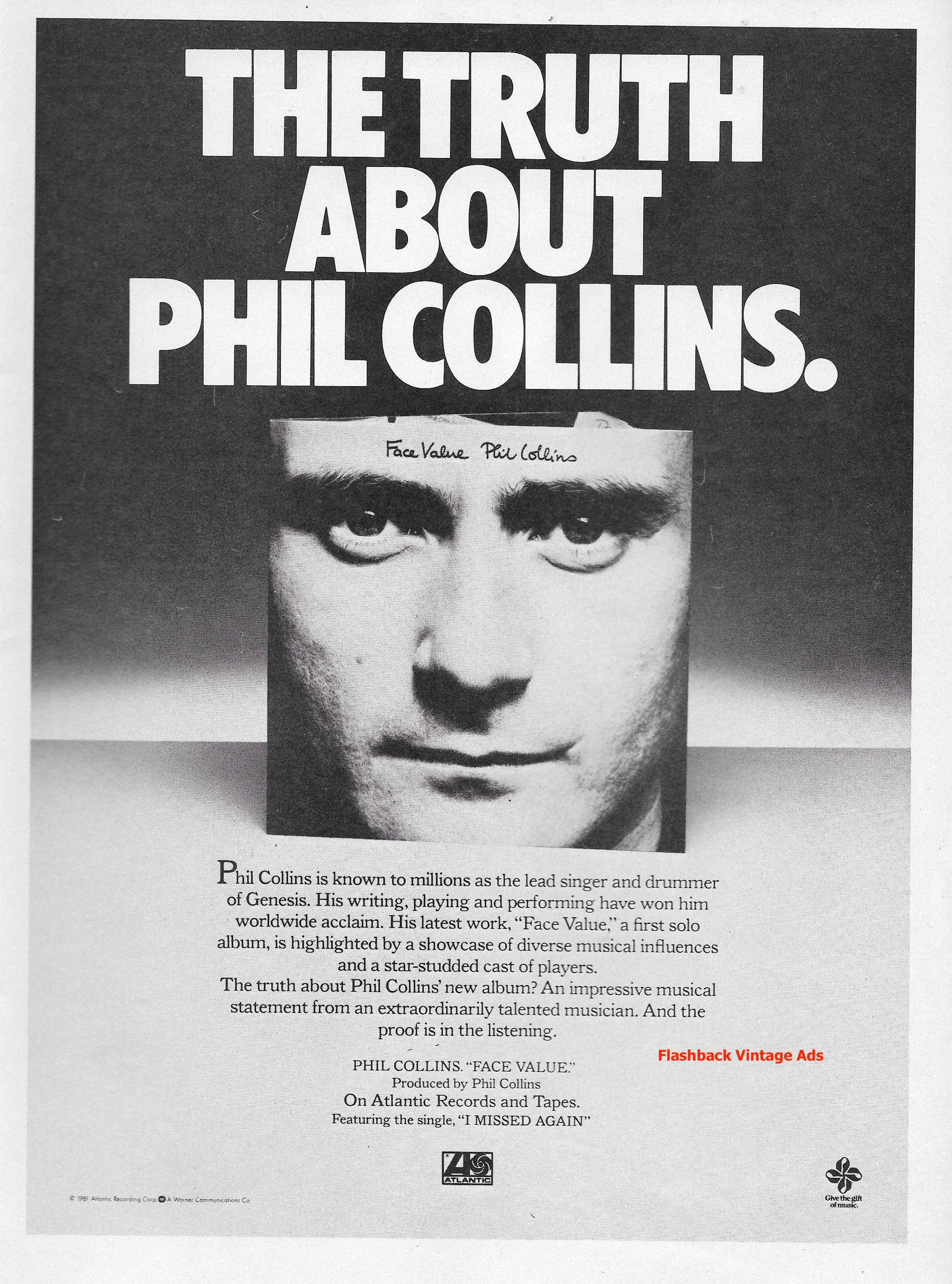1981 Original Phil Collins 'face Value' Album Release Music Industry ...