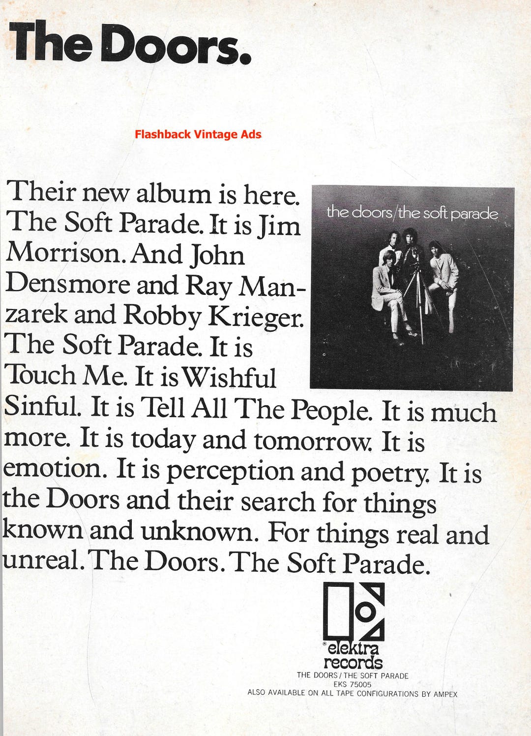 1969 the Doors 'the Soft Parade' Album Release Original Promotional ...