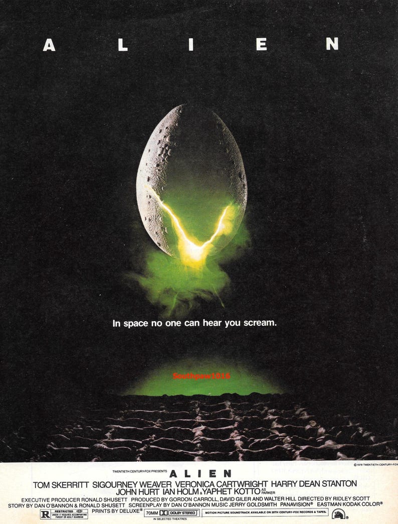 1979 ALIEN 'in Space No One Can Hear You Scream' Film Release Original ...