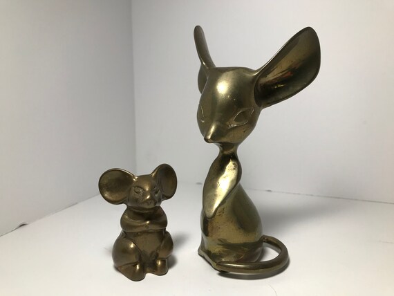 Vintage Brass Big Eared Mouse Set | Etsy