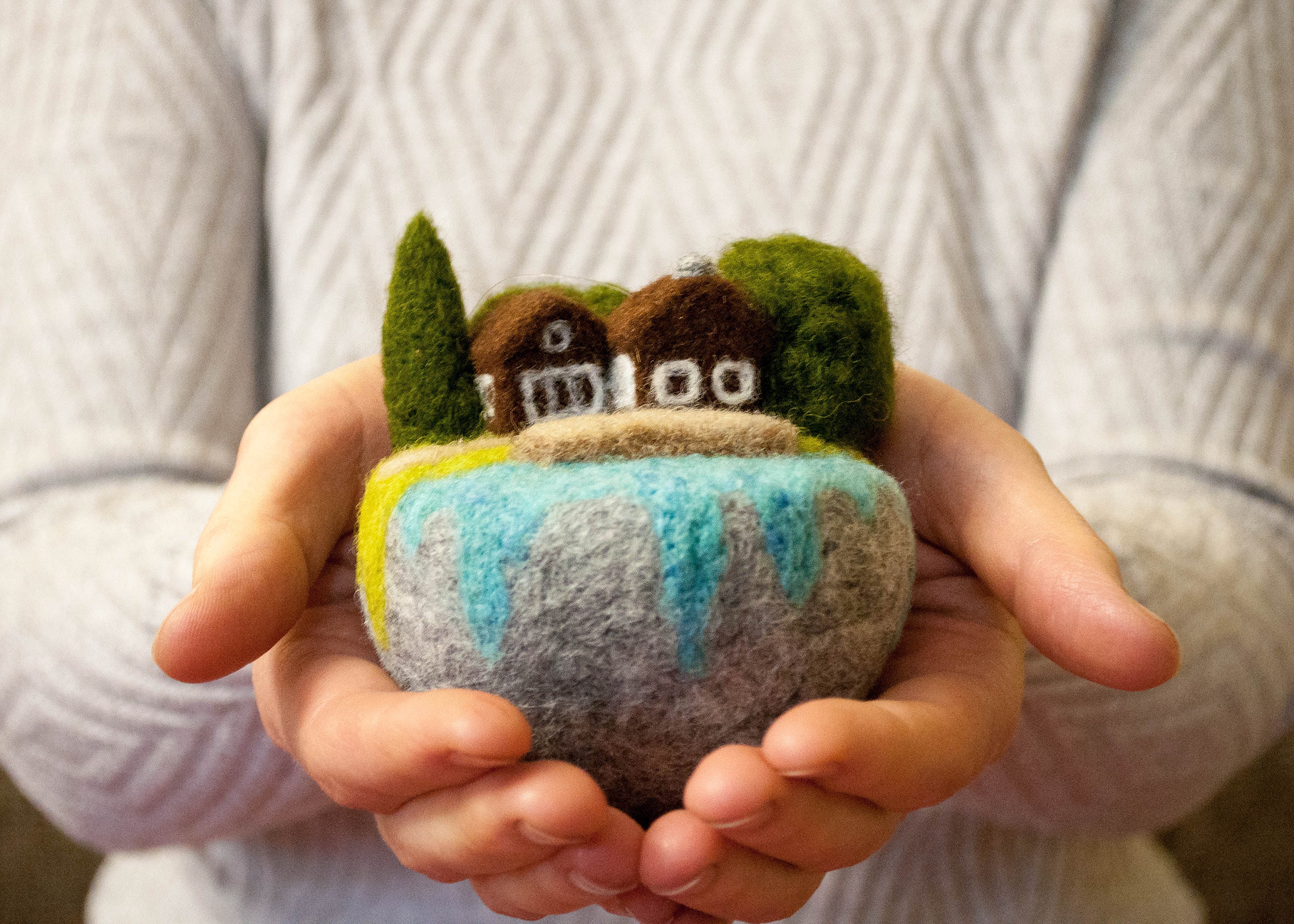 Needle Felted Tiny House, Fairy House, Flying House Art, Housewarming ...