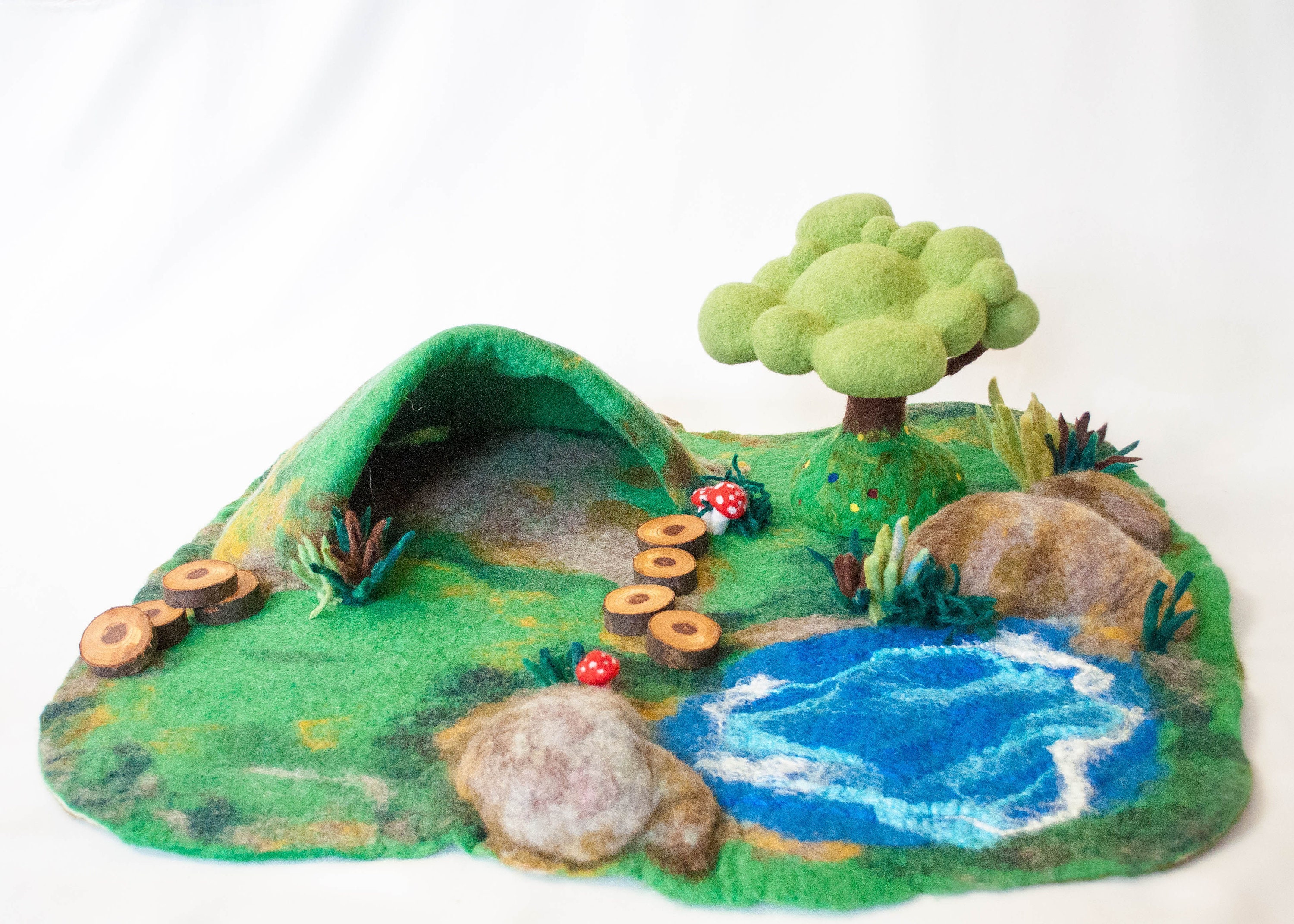 Wool Play Mat Gift 7 Wood Pancaks Waldorf River Felt Play - Etsy Canada