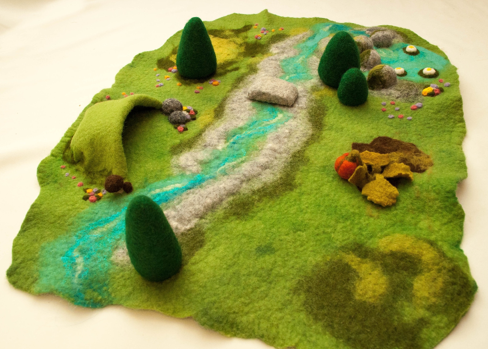 Wool Play Mat + Gift Felt Bridge, Waldorf River Felt Play Mat, Needle ...