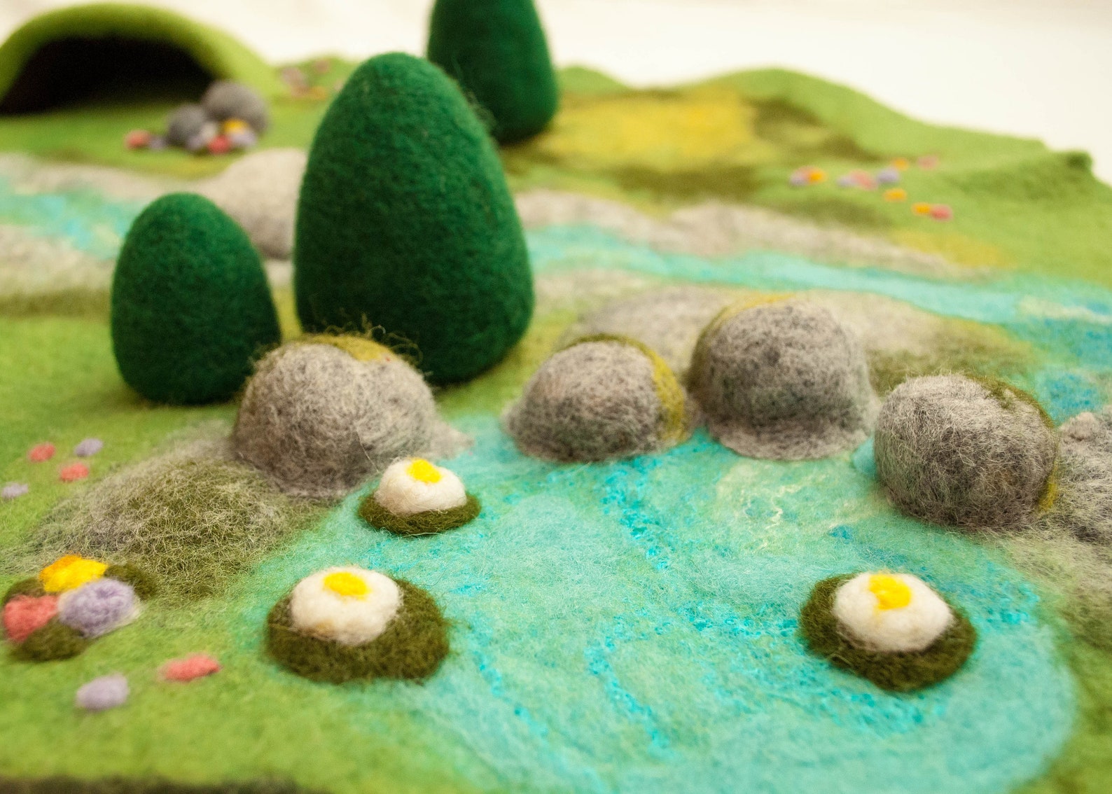 Wool Play Mat + Gift Felt Bridge, Waldorf River Felt Play Mat, Needle ...