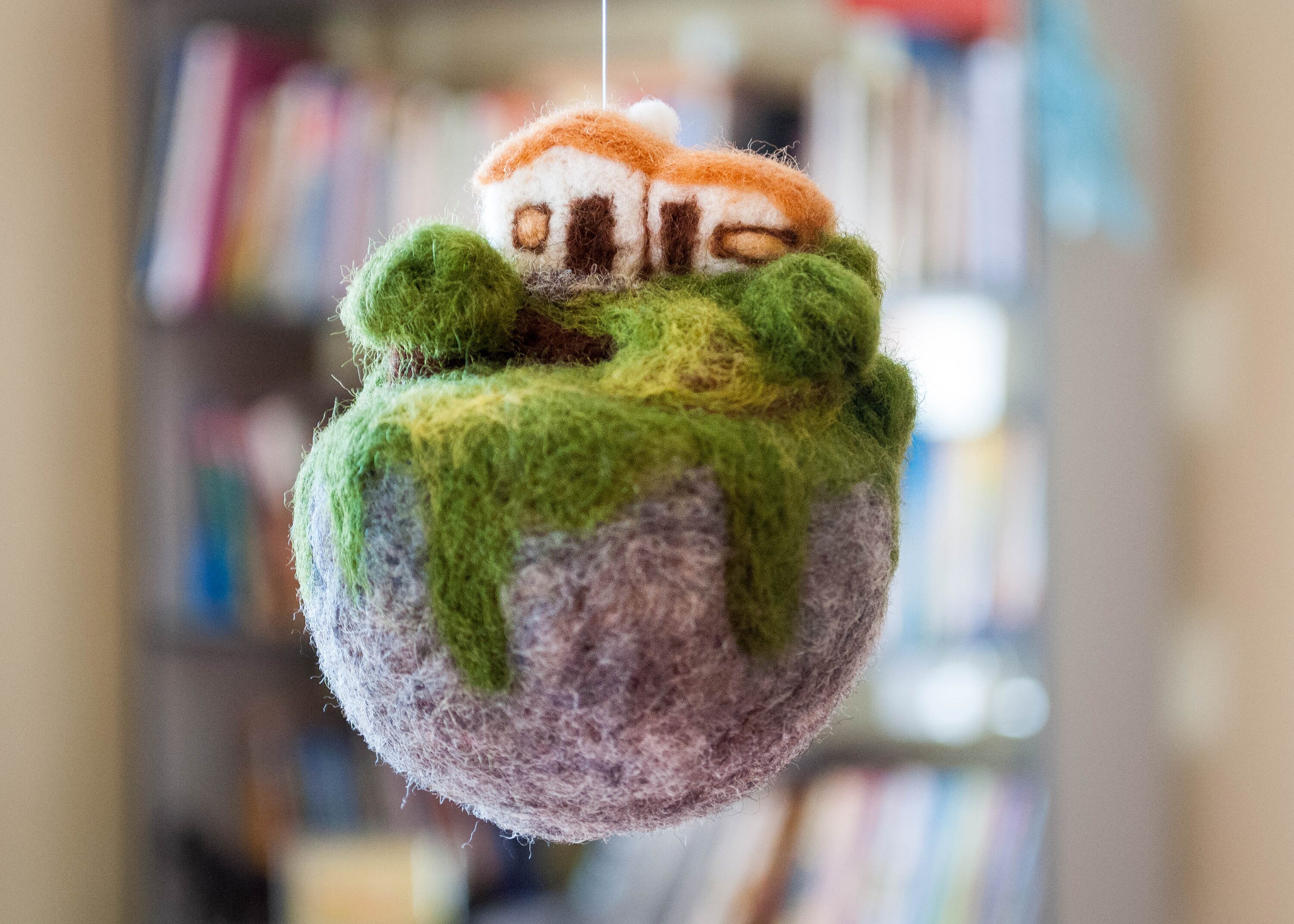Needle Felted Tiny House, Fairy House, Flying House Art, Housewarming ...