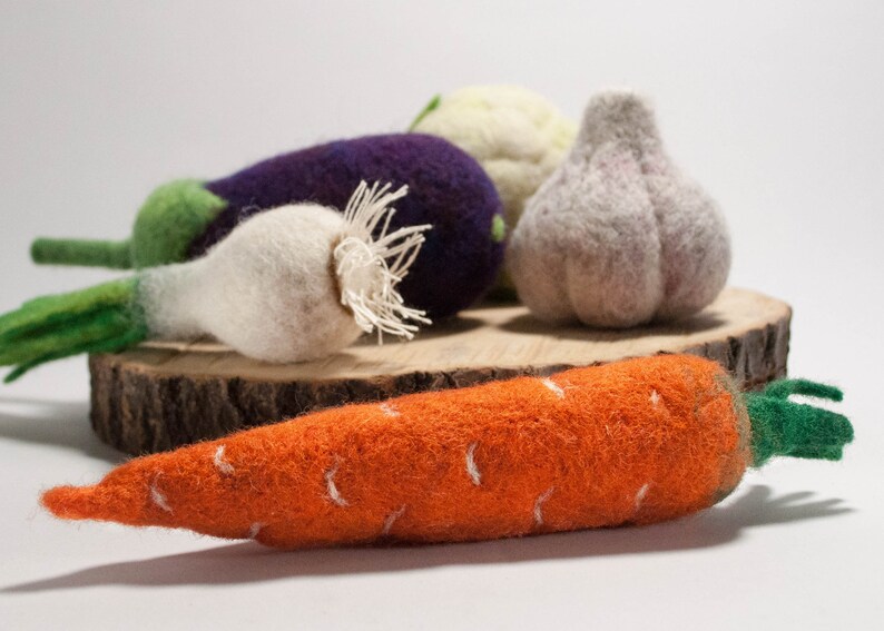 Needle Felted Vegetables Eggplant, Onion, Garlic, Cauliflower, Carrot ...