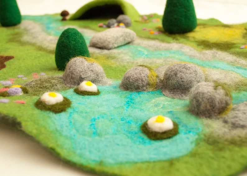Wool Play Mat + Gift Felt Bridge, Waldorf River Felt Play Mat, Needle ...