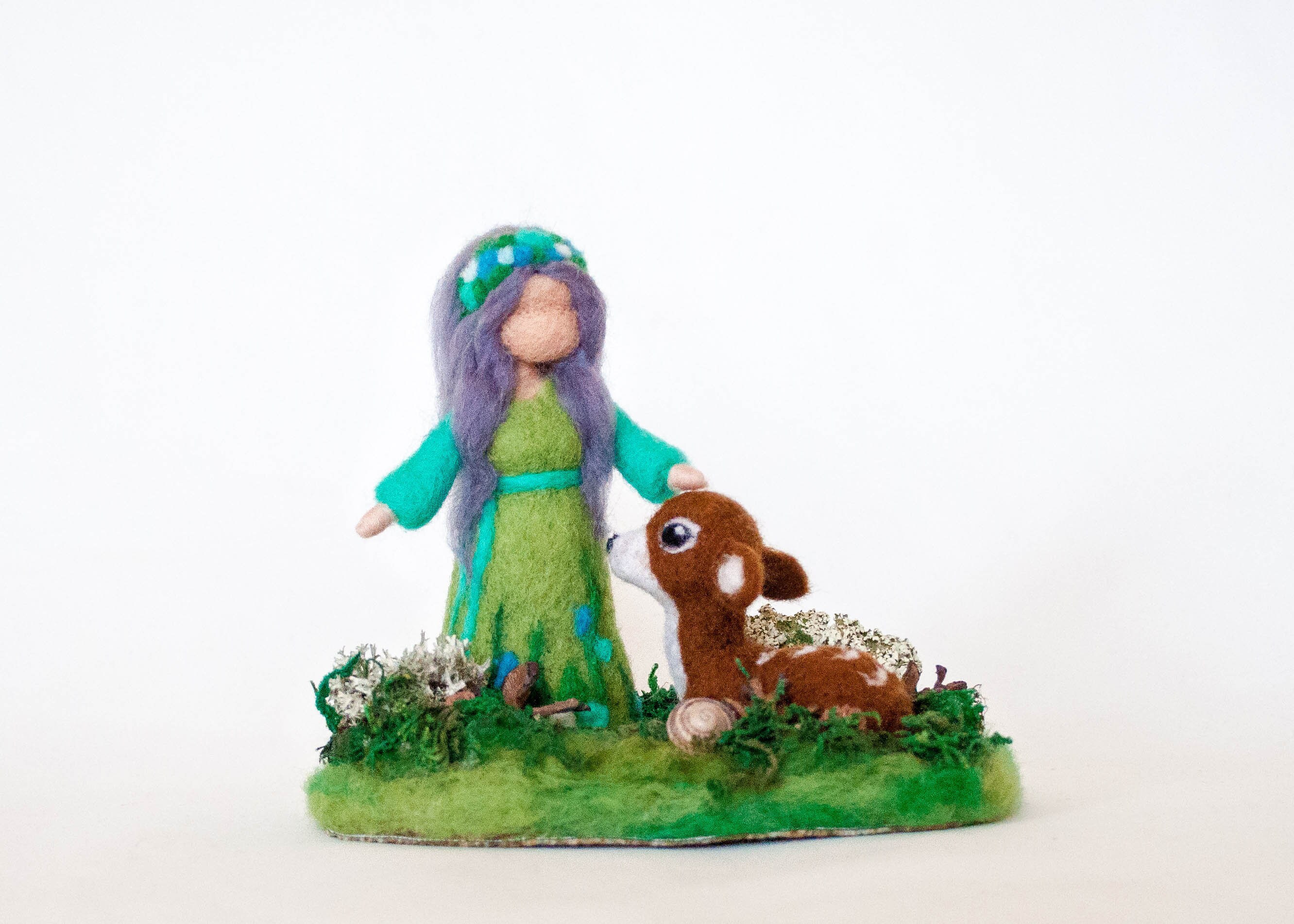 Needle felted Spring fairy with fawn deer Nature table | Etsy
