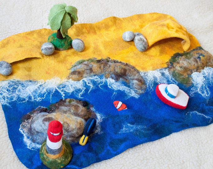 Sea Ocean Beach Rock Cave Shore Coast Seaside Playmat Playscape Wet ...