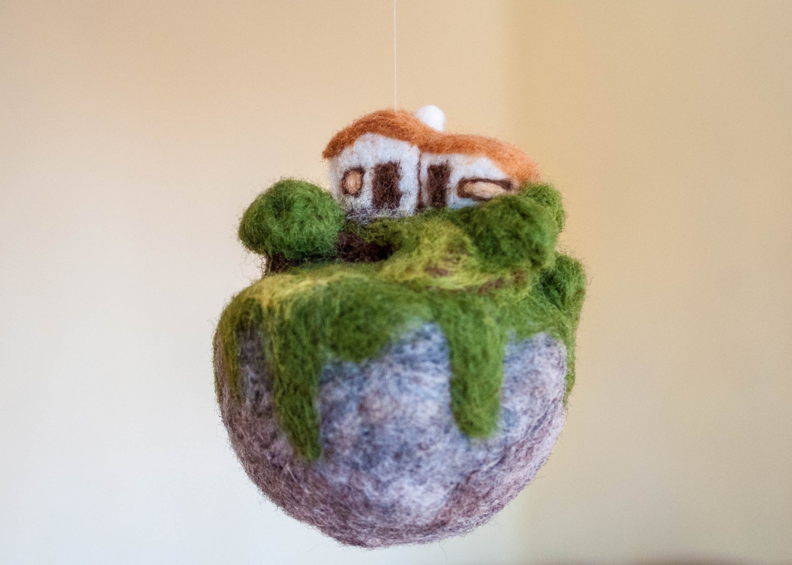 Needle Felted Tiny House, Fairy House, Flying House Art, Housewarming ...