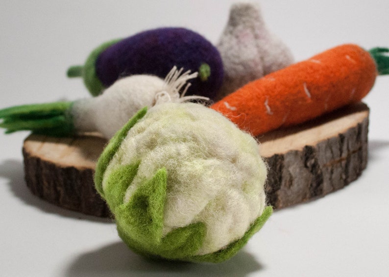 Needle Felted Vegetables Eggplant, Onion, Garlic, Cauliflower, Carrot ...