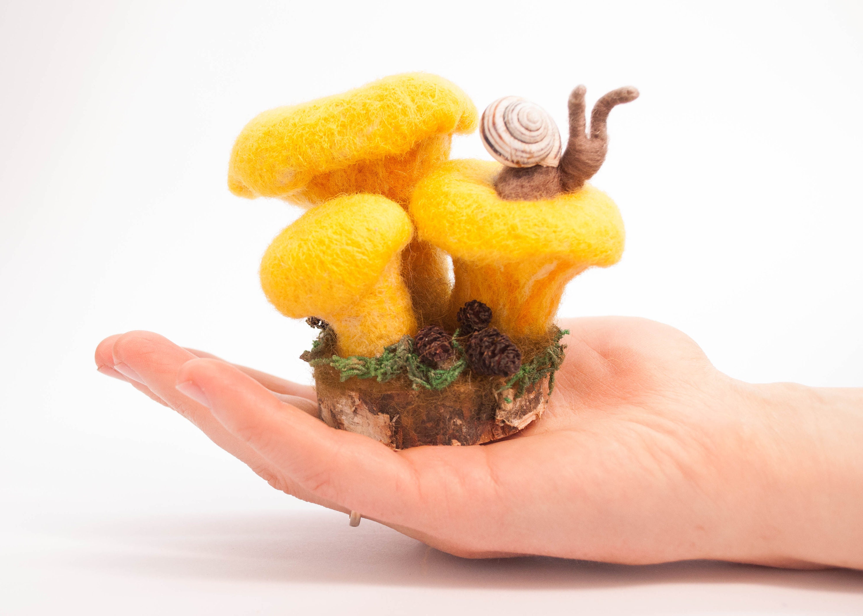 Yellow needle felted Mushroom chanterelles woodland fairy | Etsy