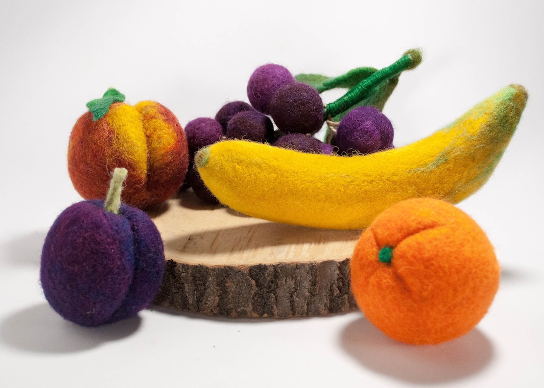 Needle Felted Set of Fruits Autumn Gifts Fall, Banana, Grapes, Orange ...