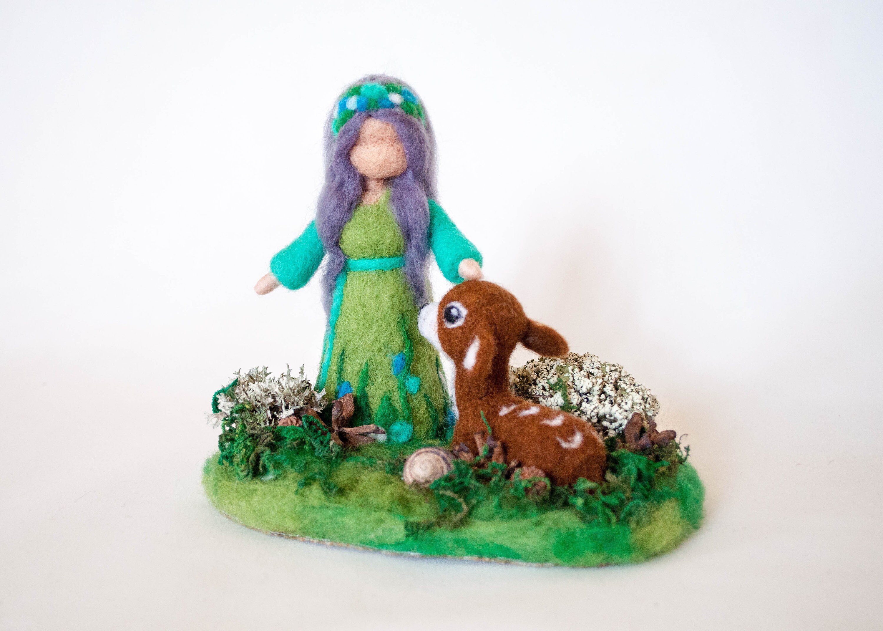 Needle felted Spring fairy with fawn deer Nature table | Etsy