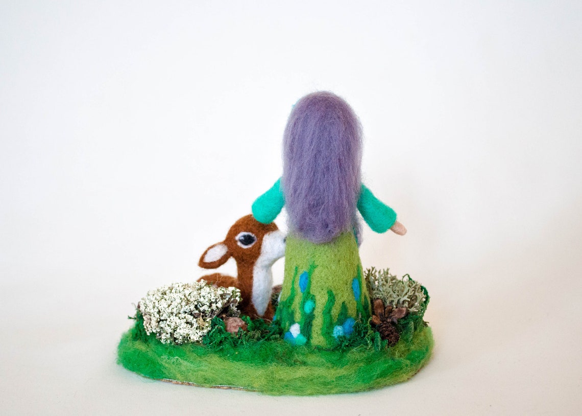 Needle felted Spring fairy with fawn deer Nature table | Etsy