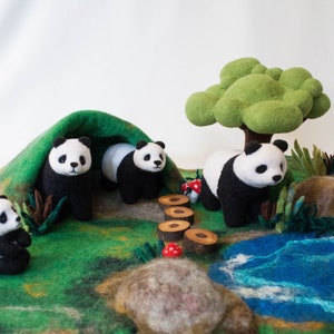 Needle Felted Panda Family With Felted Play Mat, Baby Panda, Panda ...