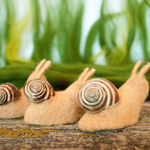 Needle Felted Snail, Waldorf Toys, Miniature Snail Figurines, Woodland ...