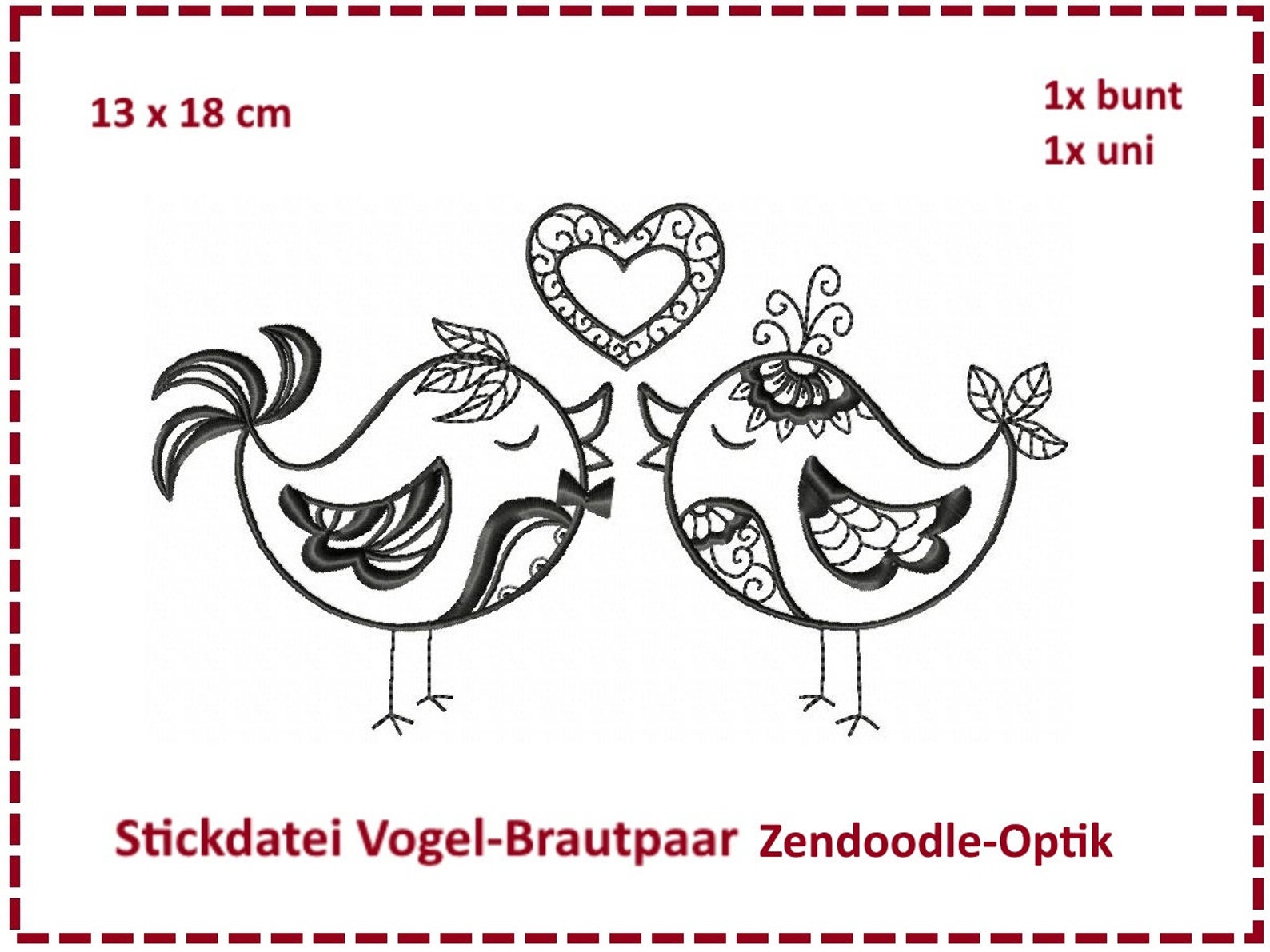 Bird Newlyweds Zendoodle Embroidery File 13x18 - Etsy