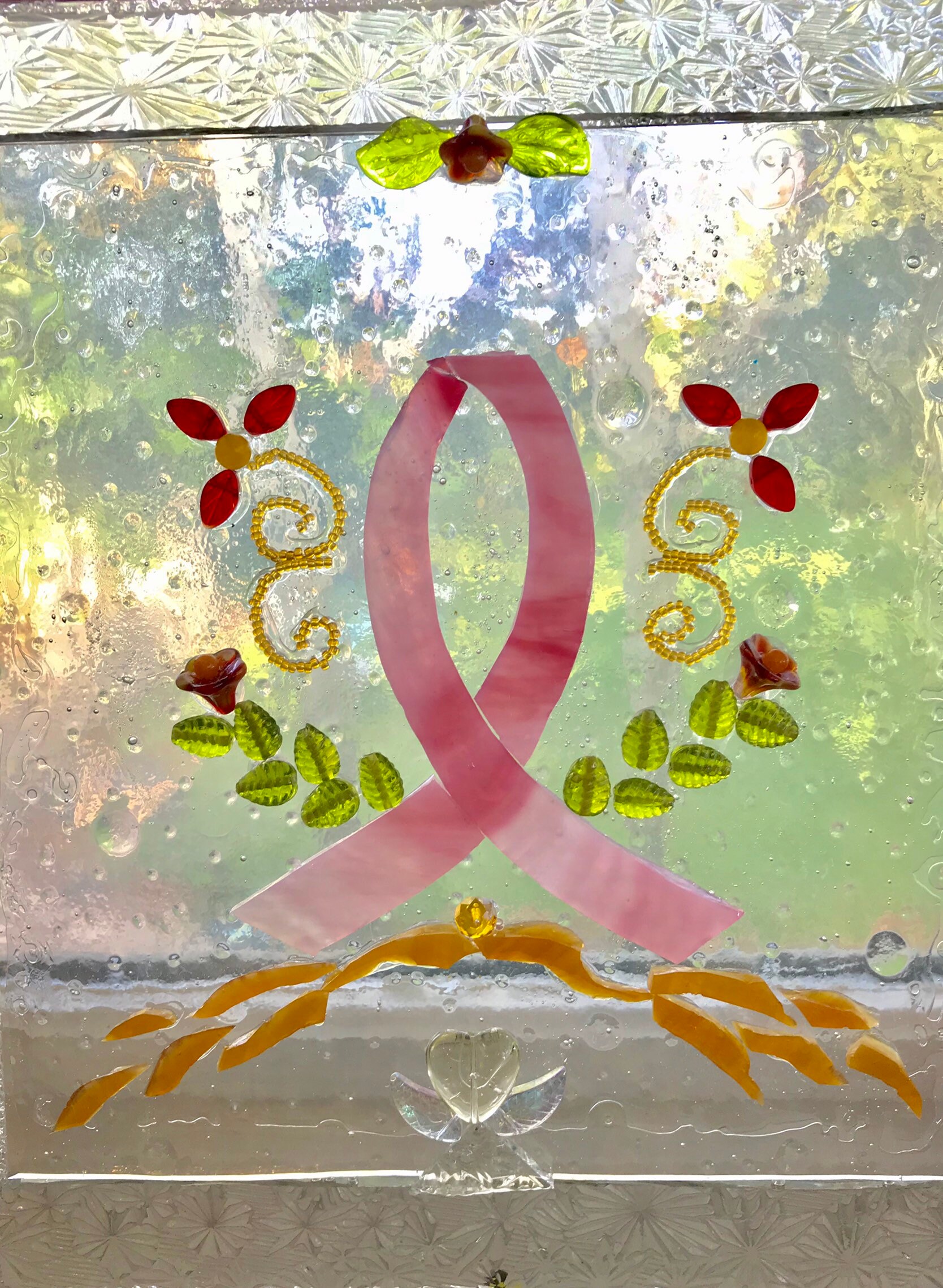 Breast Cancer Survivor Pink Ribbon Stained Glass Window Art OOAK - Etsy