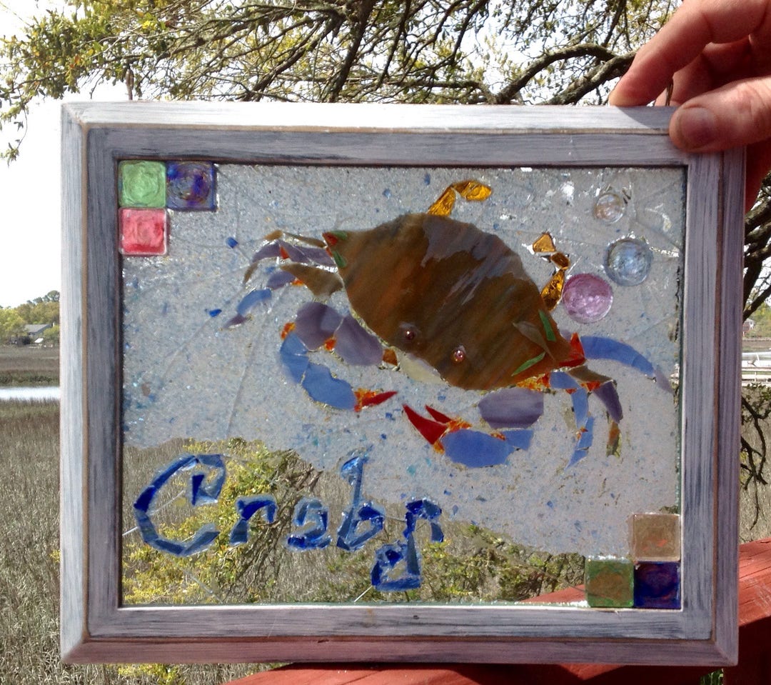 Blue Crab Sign Original Stained Glass Window Beach Coastal Unique OOAK ...