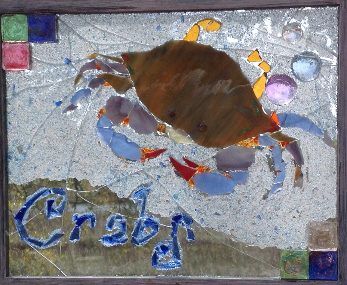 Blue Crab Sign Original Stained Glass Window Beach Coastal Unique OOAK ...