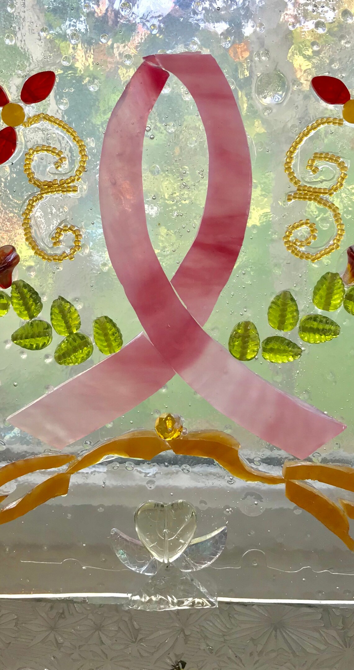Breast Cancer Survivor Pink Ribbon Stained Glass Window Art OOAK - Etsy