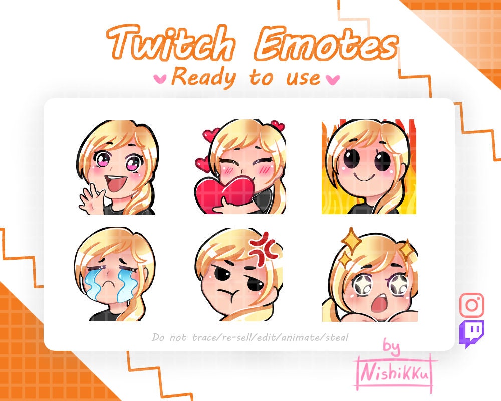 Chibi Twitch Emotes Blond Hair With Ponytail Streamer Cute Girl Emotes ...