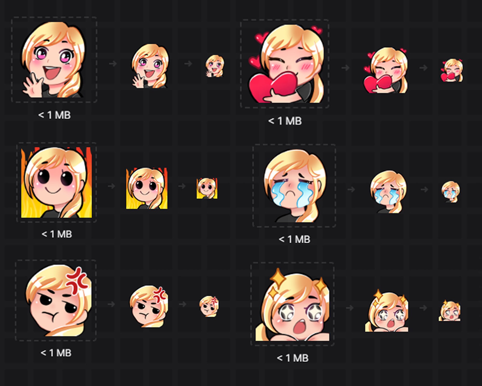 Chibi Twitch Emotes Blond Hair With Ponytail Streamer Cute Girl Emotes ...