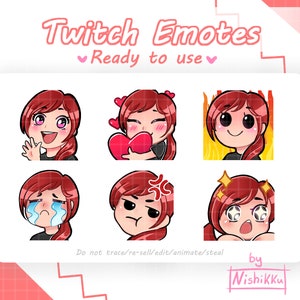 Chibi Twitch Emotes Red Hair With Ponytail Streamer Cute Girl Emotes - Etsy