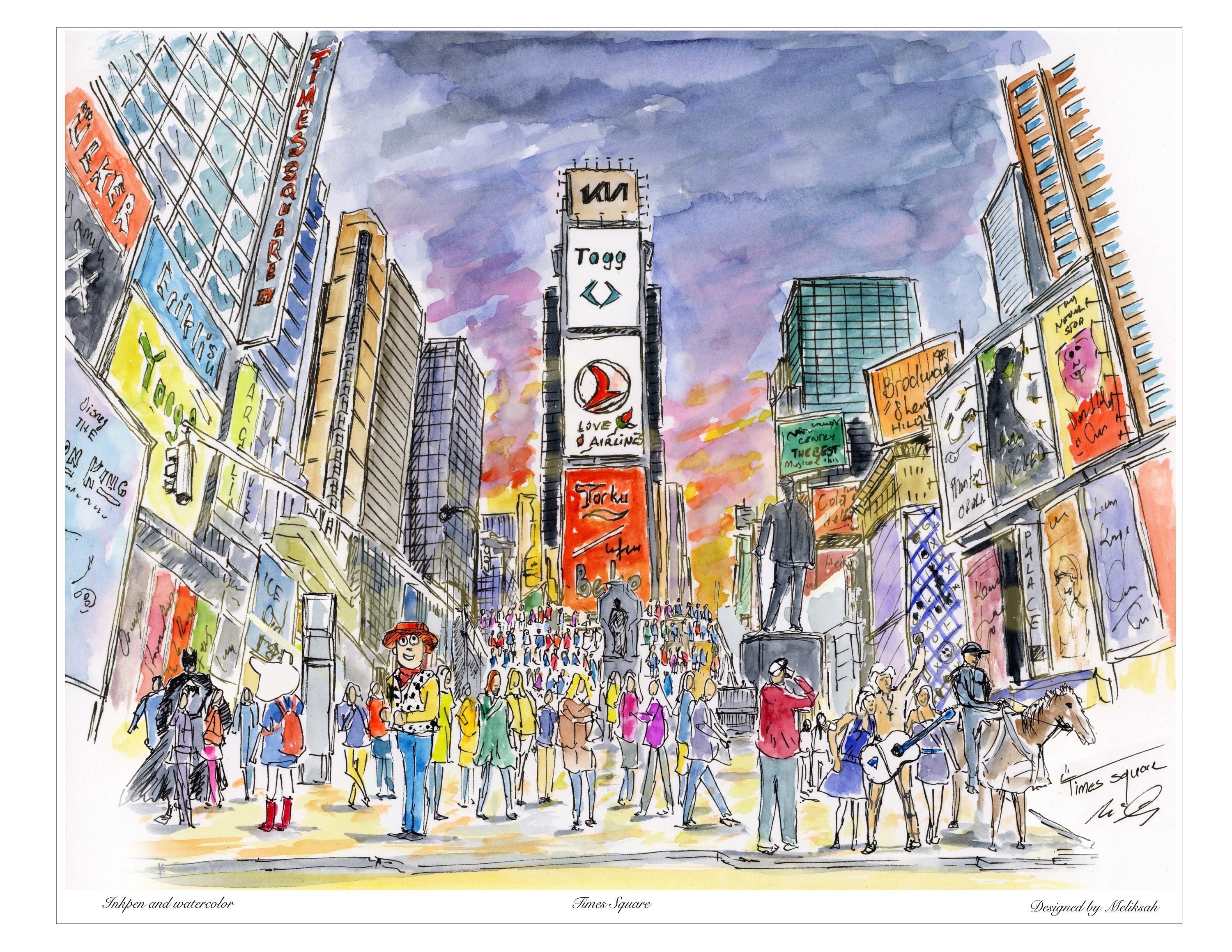 Times Square ,new York Times, Times Square , Watercolor , Mix Media ...