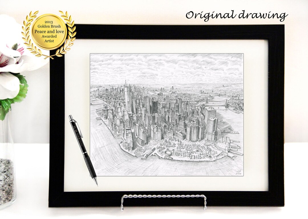 Original Drawing, Manhattan, New York, Drawing Unique ,artwork , New ...