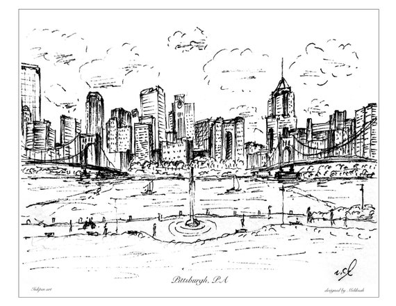 PITTSBURGH Pasketch Ink Pen Drawing Original and Print by - Etsy