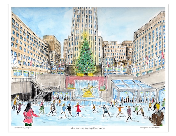 ART PRINT Rockefeller Center Ice Skating Watercolor Painting | Etsy