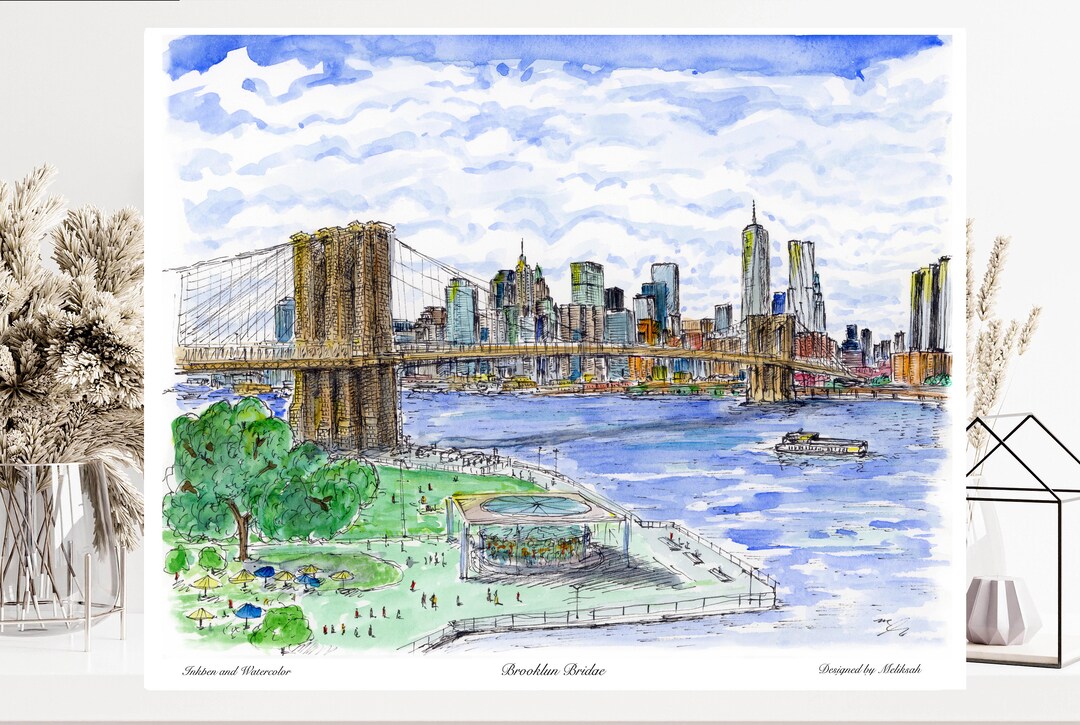 Brooklyn Bridge,brooklyn Bridge New York, Colored Print, Brooklyn ...