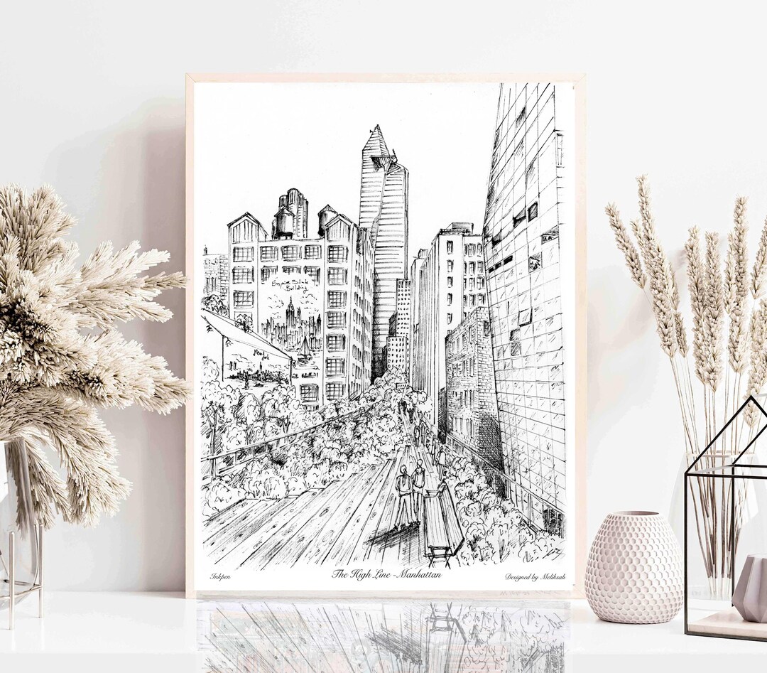 High Line Ink Pen ,drawing ,print High Line New York , Newyork Print ...
