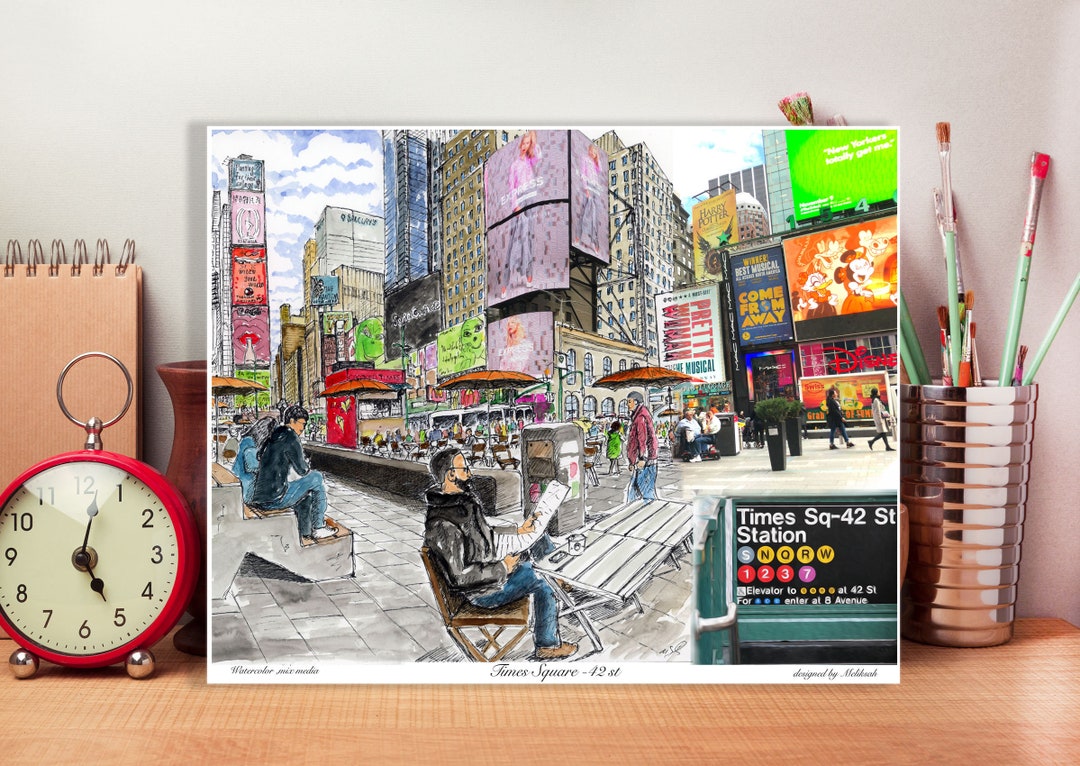 Times Square, New York Times,times Square,watercolor , Mix Media , New ...