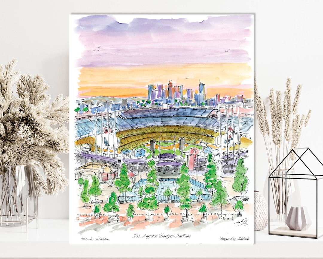 Dodger Stadium Los Angeles Dodgers Stadium Ballpark Watercolor Print ...